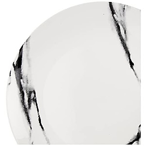 American Atelier Marble Black Coup Casual Round Porcelain Dinnerware Set-16 Piece Party Collection w/ 4 Dinner Salad Plates, 4 Bowls & 4 Mugs, 10.5", White