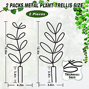 Garden Trellis for Climbing Plant, 2 Pks Small Plant Metal Trellis, 12’’ Leaf Shape Indoor Climbing Plants Stake for Potted Plants, Houseplant, Home Plant, Mini Rose, Plant Lover Gifts (Black)