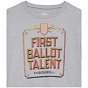 Under Armour Boys' Standard First Ballot -Baseball Short Sleeve T-Shirt, (035) Steel Light Heather / / Stadium Red, Youth Medium