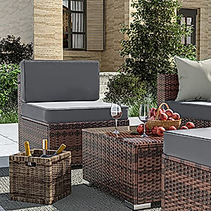 Amopatio 5 Pieces Patio Furniture Set All Weather Outdoor Sectional Sofa, Outdoor Modern Small Sectional Furniture Wicker Couch with Coffee Table, Thicken Grey Anti-Slip Cushions, Waterproof Cover