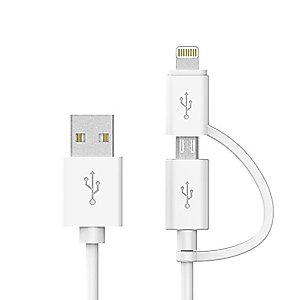 Apple MFi Certified 2 in 1 iPhone Charger Lightning Cable and Micro USB to USB Charger Cord, Compatible iPhone X, 8, 8 Plus,7 Plus, Android Data Cable 2 in 1 White(6FT)