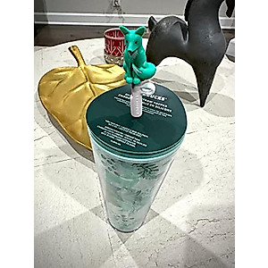 Starbucks Winter 2022 Green Teal FOX Venti Cold Cup Tumbler 24oz with FOX Topper