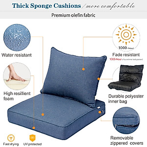 HOOOWOOO Outdoor Patio Seat Back Chair Cushions Set,25x25x5 Thick Outdoor Chair Seat Cushions Sofa Seat Cushions for Patio Outdoor Chair Loveseat with Weather Resistant Olefin and Zipper,Denim Blue