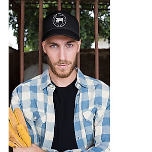 Trenz Shirt Company Support Your Local Farmers Cattle Rancher Farm to Table Mens Embroidered Mesh Back Trucker Hat, Black/Black