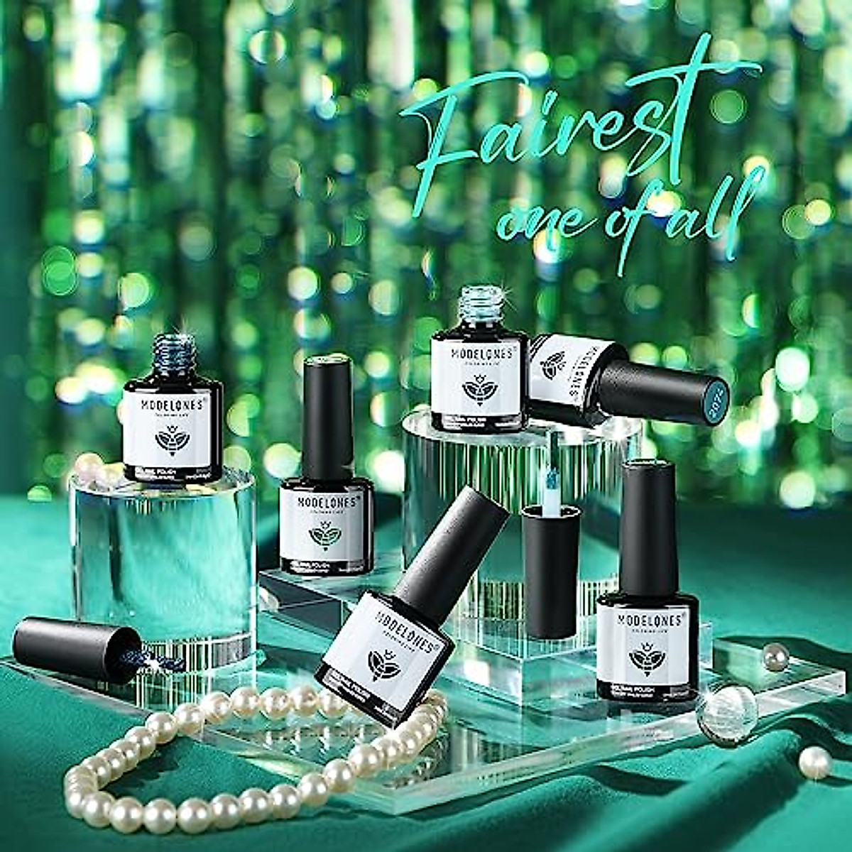Modelones Ethereal Green Gel Nail Polish Set - 6 Colors Mermaid Lagoon Gel Polish Kit Dark Green Glitter Turquoise Gel Polish Soak Off LED Nail Lamp Gel Nail Kit Home Gifts DIY Salon for Women