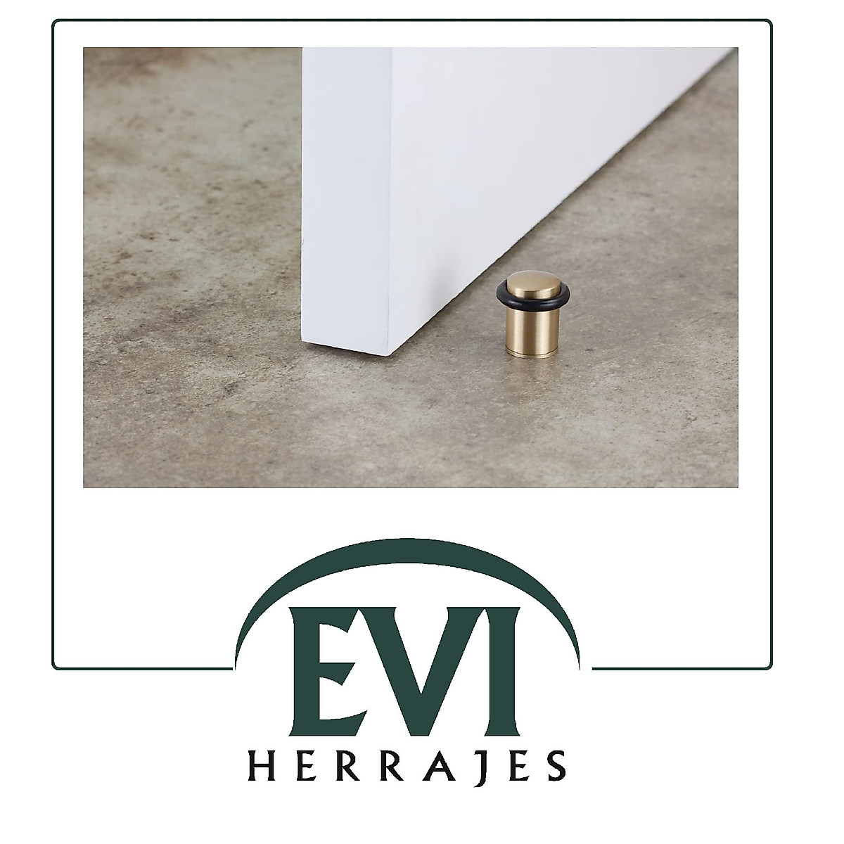 EVI | Doorstop | 1.06'' X 1.15'' | Threaded Base | Natural Silicone Black Rubber | Brass Matte Finished | Includes Strips + Fastening Anchor | 2X Mod. I-108