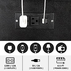 SZLHANJZ Slim End Table, Narrow Nightstand with Charging Station, Slide Open Sofa Bed Side Table with Drawers Storage Shelf, 3-Tier Wood & Metal Modern Nightstand for Home Office Dorm, Black