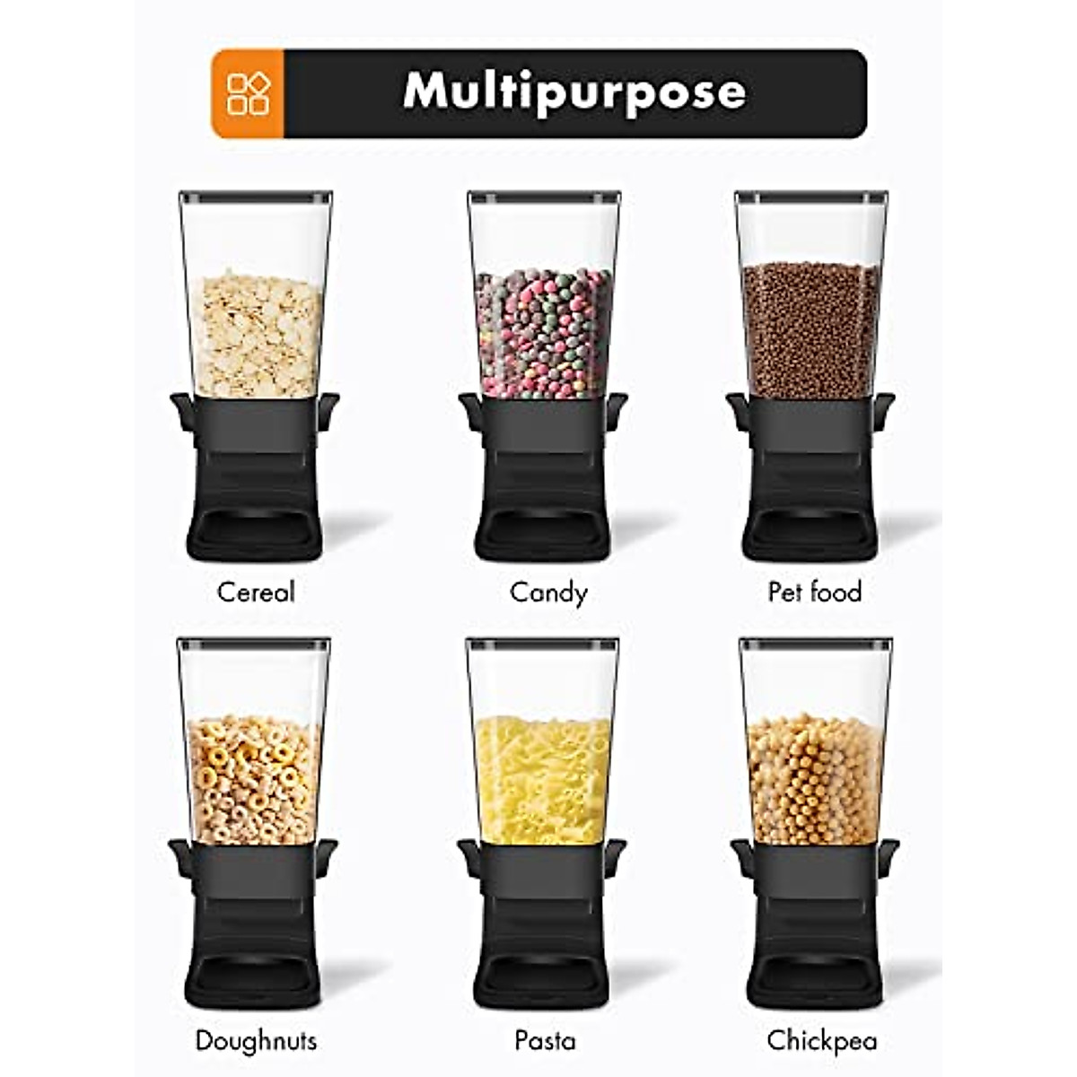 Conworld Cereal Dispenser Countertop, Large Capacity Rice Dispenser Cereal Container Storage, Not Easy to Crush Food, Dry Food Dispenser for Rice, Candy & Snack, Black (5.5 Qt)