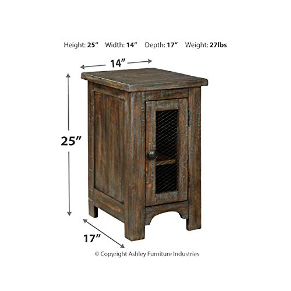 Signature Design by Ashley Danell Ridge Rustic Chair Side End Table with Double Cabinet Doors and 1 Storage Shelf, Brown