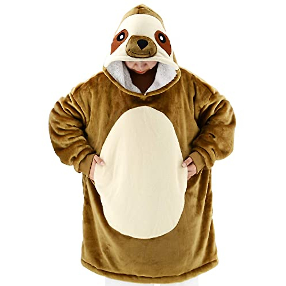vavalad Sloth Wearable Blanket Sweatshirt Sherpa Oversized Hoodie TV-Blanket with Sleeves and Pockets for Adults Men Women Teens One Size Fits All