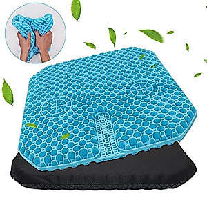 KR Large Gel Seat Cushion, Cooling seat Cushion, Absorbs Pressure Points, Blue Seat Cushion, Wheelchair Cushions, Gel Cushion for Office Chair Home Car seat Cushion, with 1 Non-Slip Cover