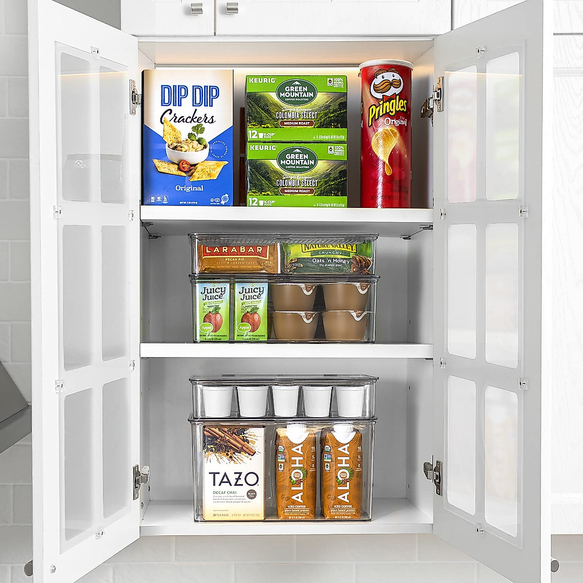 Sorbus Durable Plastic Storage Bins with Lids- Stackable Refrigerator Organizer Bins- MultiPurpose & Versatile- Lightweight Pantry Organizer- Perfect Cabinet Organizers and Storage for Kitchen- 2 Pack