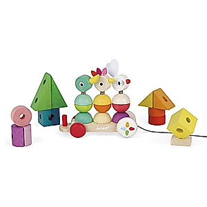Janod Zigolos Giant 31 Piece Multicolor Wood Pull-Along Train and Stacker – Ages 1+ - J08202