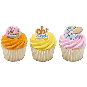 DecoPac Oh, the Places You'll Go! Cupcake Rings, 24 Dr. Seuss Cupcake Decorations For Graduation, Wedding, Birthday, Food Safe Cake Toppers – 24 Pack