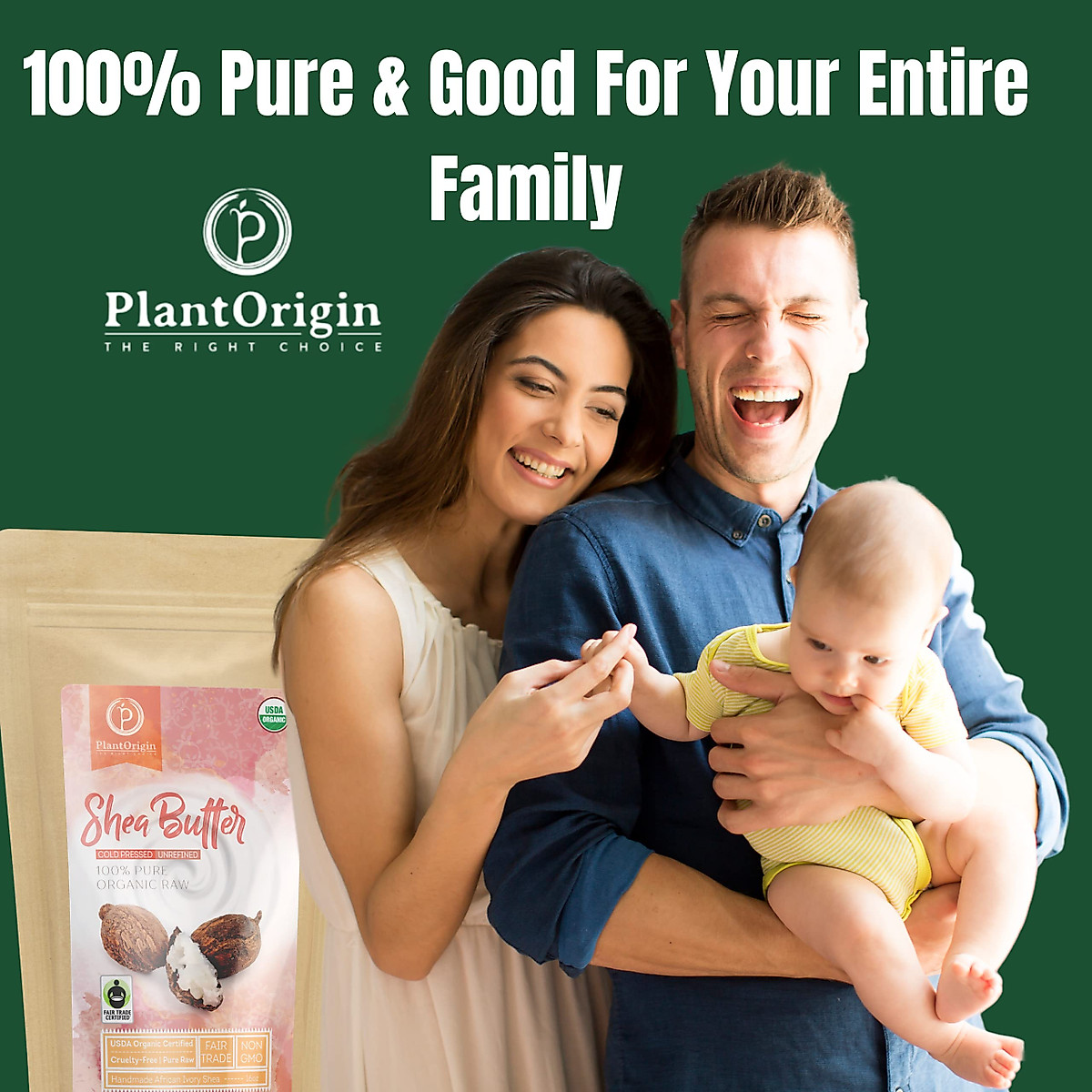 PLANTORIGIN Shea Butter 1 lb | Raw USDA Certified Organic | African Unrefined | Great for Hair, Skin, and your DIY Projects | Soap Making Base, Lip Balm, Stretch Mark Cream.