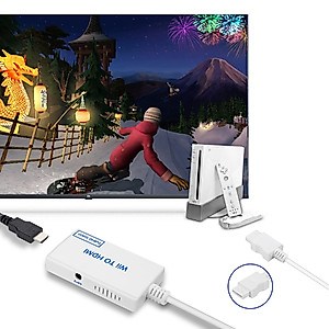 Sheiaier Wii to Hdmi Adapter with HDMI Cable, Wii to Hdmi Converter Supports 3.5mm Audio and HDMI Video Output 720/1080P for Nintendo Wii All Display Modes （White ）