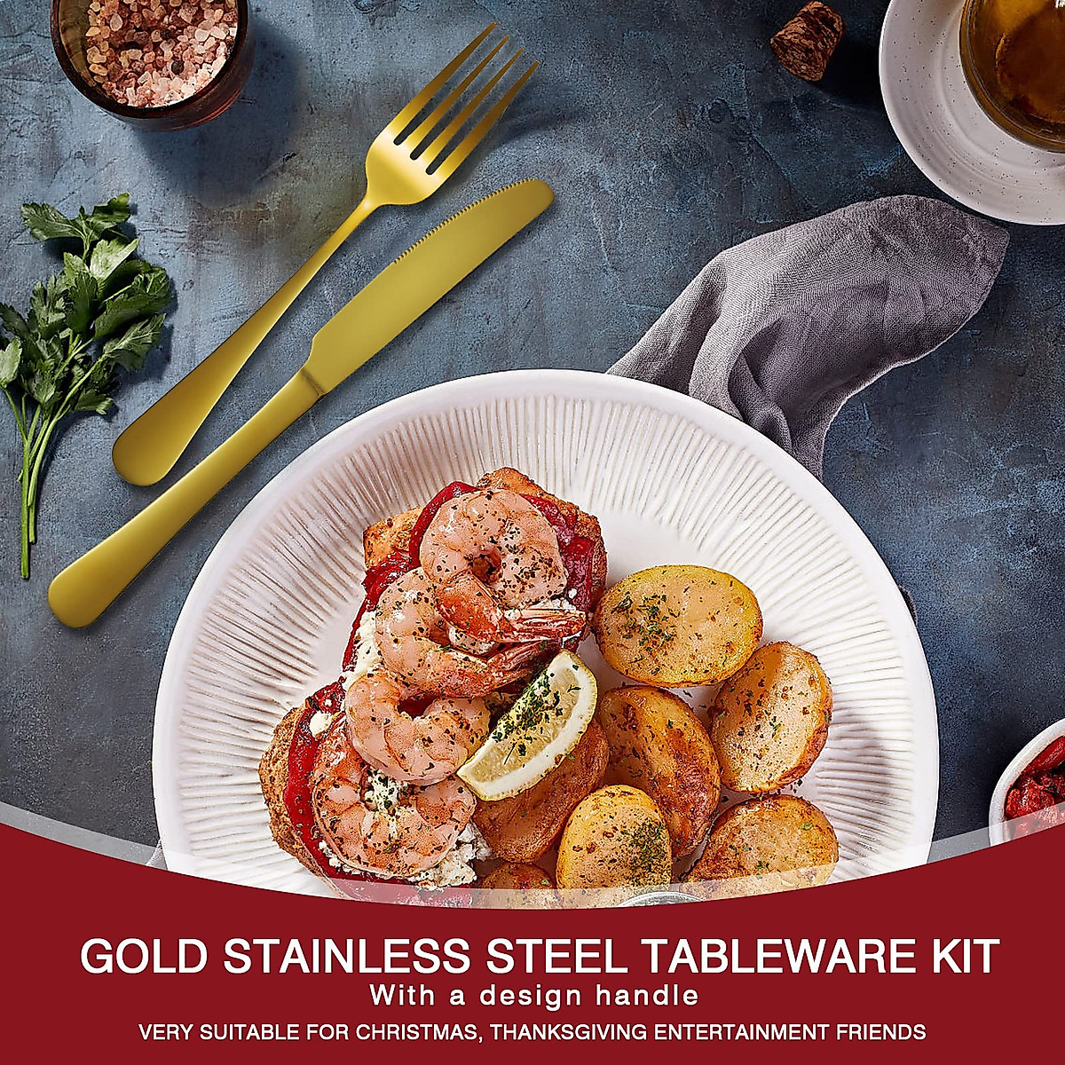 SUTETLW 20 PCS Kitchen Cutlery Set - Stainless Steel Flatware for 4 Dishwasher Safe Kitchen Tableware Ware Include 4pcs Spoon,4pcs Fork,4pcs Knife,4pcs Dessert Fork,4pcs Teaspoon (Rainbow)