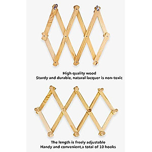 2 Pack10 Hook Coat Hooks, Wooden Expanding Accordion Style Wall Mounted Hook,Wooden Pegs Folding Wall Hanger Stand for Cap,Belt,Umbrella,Coffee Mug,Keys, Home Organization Storage Rack, Storage Holder