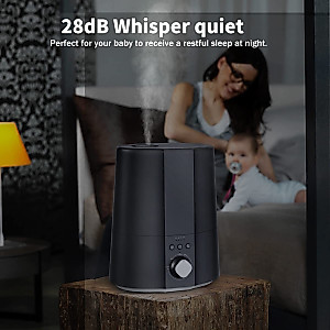 Air Humidifiers for Home, 2.5L Small Cool Mist Humidifiers for 30H Humidifying, Mini Quiet Ultrasonic Air Humidifiers for Baby, Plants, Bed Room, Night Light, Easy to Clean, 4 Timing, Auto Shut-Off Humidifiers (Black)