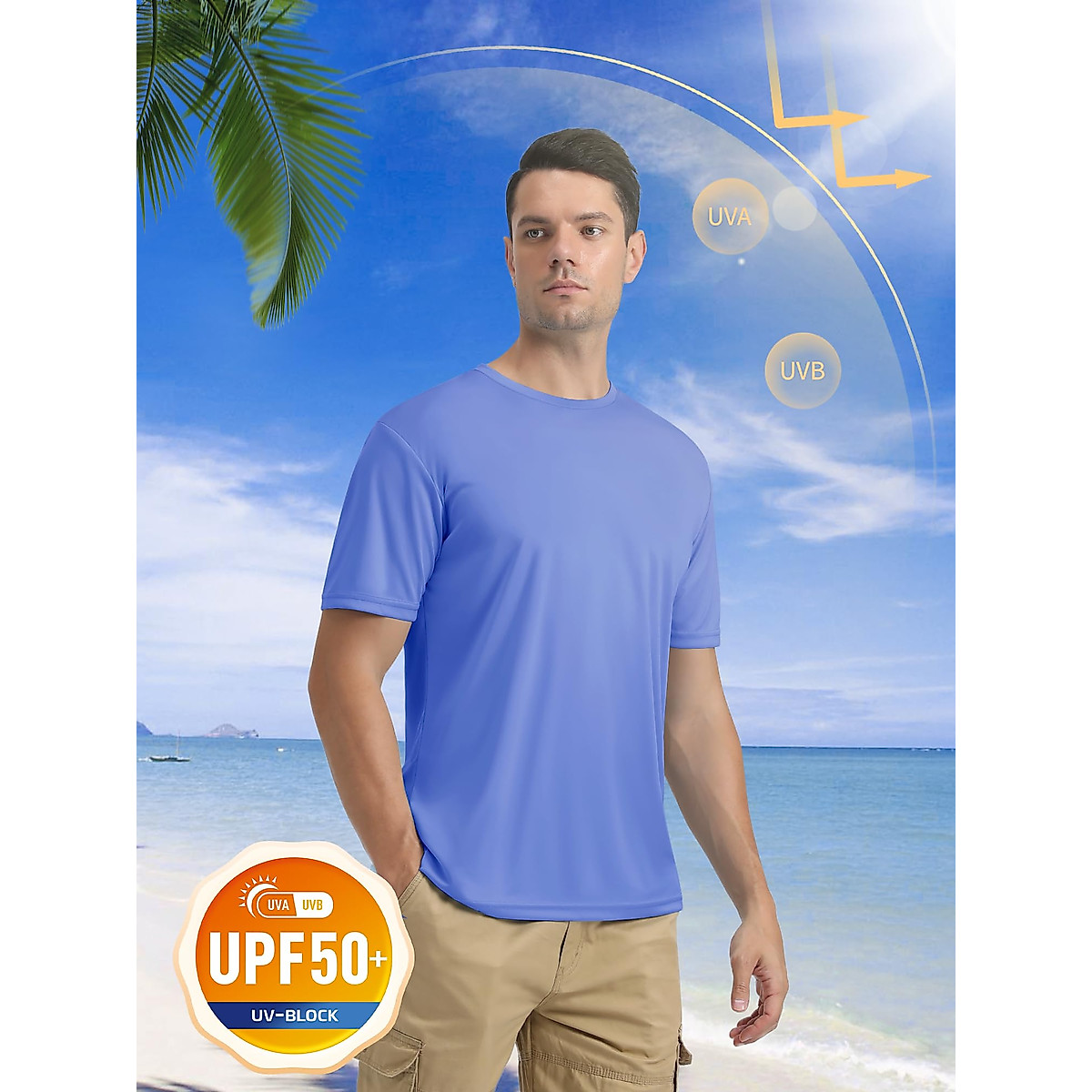 Mens Sun Shirts Short Sleeve UPF 50+ T-Shirt Quick Dry Shirts Moisture Wicking Summer Shirts Rash Guard T Shirts Light Blue M
