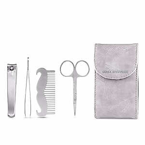 GUISE ETIQUETTE - 5 Piece Personal Travel Kit Set with Carrying Case (K12 Ion Series) | Grooming Kit with Stainless Steel Beard & Mustache Comb, Nail Clippers, Scissors & Tweezers | Portable Design
