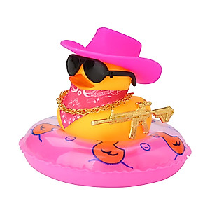 Ducks for Cars - Rubber Duck for Dashboard of Car, Yellow Duck Car Dashboard Decorations, Squeak Ducks Car Ornaments Car Décor Accessories with Hat Swim Ring Necklace Sunglasses for Decor Home