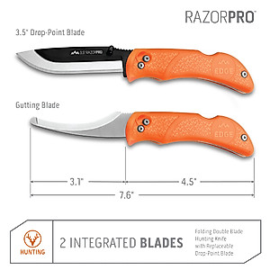 OUTDOOR EDGE RazorPro Double Blade Folding Hunting Knife & Filp N' Zip Bone Saw - Hunting Knife Features a Gutting Blade & Replaceable RazorSafe Skinning Blade. Includes Camo Nylon Sheath