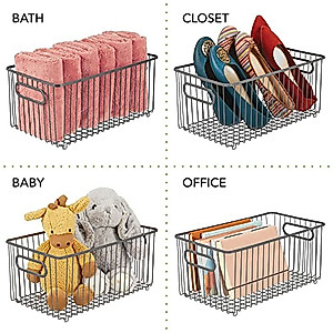 mDesign Metal Farmhouse Kitchen Pantry Food Storage Organizer Basket Bin, Wire Grid Design - for Cabinets, Cupboards, Shelves, Countertops - Holds Potatoes, Onions, Fruit, Extra Large - Graphite Gray