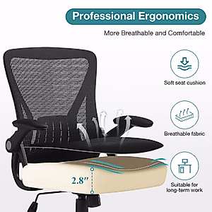 Fantasylab Ergonomic Office Desk Chair,Breathable Mesh Rolling Swivel Chair,Comfy Mid-Back Computer Chair, Sturdy and Durable Task Chair with Adjustable Flip-up Armrests for Home,Office,Bedroom