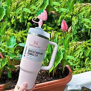 YAYAYOUNG 4 Pcs Pink Straw Covers Cap Toppers Compatible with Stanley 30&40 oz Tumbler Cups,Reusable Cute Silicone Straws Tips Lids Protectors for 0.4 in/10mm Stanley Cup Accessories(4 PCS)