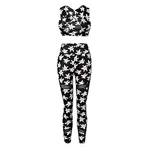 Akabsh Ladies' Print High Waist Hip Bottom Pants Running Fitness Yoga Blouse Pant Suit Workout Suit Set Fitness Sports Yoga Suit