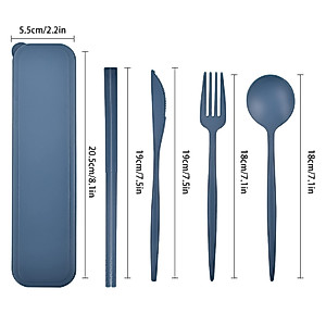 Travel Utensils with Case, Reusable Knives Chopsticks Spoons and Forks Set, Portable Plastic Cutlery Set for Work Picnic Camping or Daily Use (blue)