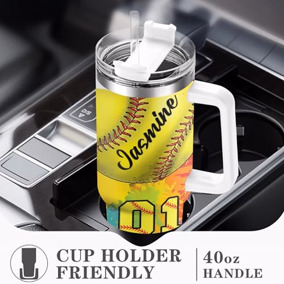Catygift - Colorful Softball Player - Gift For Sport Lover - Personalized Customized 40oz Tumbler With Handle Can Change Color