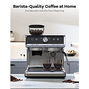 SPORTY&FIT Semi-Automatic Espresso Machine With Grinder, 20 Bar Espresso Maker Coffee Machine Cappuccino Machine with Milk Frother & 95oz Removable Water Tank for Home Office (Light Grey)