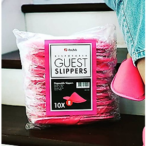 CHOCHILI 5 Pairs Fabric Packed Disposable Hotel Slippers for Airbnb Spa Salon Party Wedding Guests - Fits up to Adult US Men Size 10 & Women Size 11, White