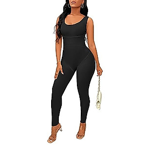 TOPSRANI Womens One Piece Jumpsuits Outfits Bodycon Bodysuit Sexy Rompers Workout Unitard Playsuit Backless Cute Club Black XXL