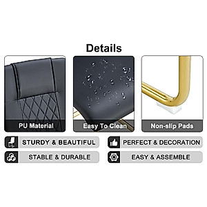 Modern Dining Chairs Set of 4, PU Leather Dining Chairs High Back Upholstered Chairs Ergonomics Dining Chairs with Gold Metal Leg for Kitchens,Living Rooms,Bedrooms,Offices (Black)