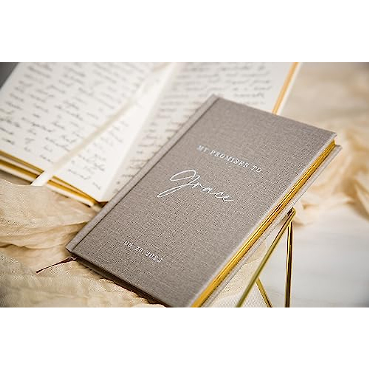 Vow Books Set of 2 (Promises Design) - Custom Hard Cover Luxury Modern Wedding Ceremony or Vow Renewal Booklets, Bride Groom Gifts, Engagement Party or Reception Speech Notes