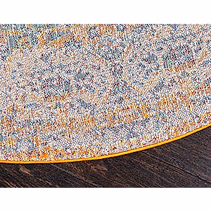 Unique Loom Rosso Collection Traditional, Vintage, Medallion, Border, Distressed, Southwestern Area Rug, 8 ft x 8 ft, Ivory/Blue