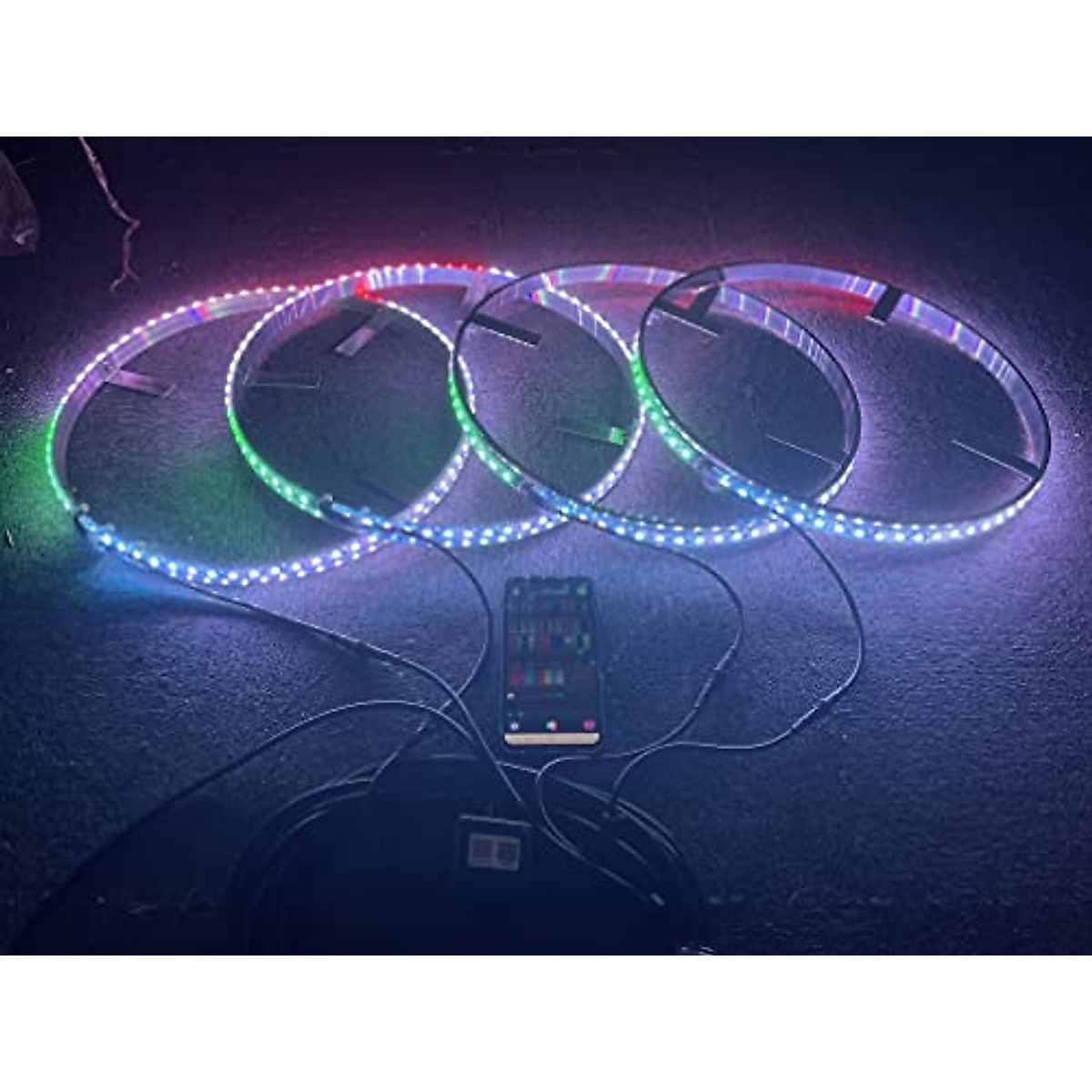 Sando Tech Dream Chasing Colors Flow 15.5‘’ LED Wheel Ring Lights Rim Lights Tire Lights Blue-Tooth App Controlled 4 Lights