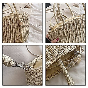 abigail paige Women Straw Handbags For Summer Beach Weave Shoulder Bag Rattan With Tassel (beige)