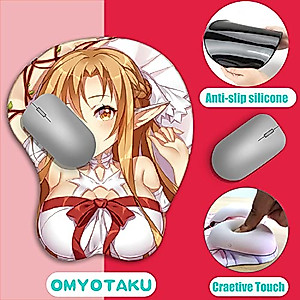 Yuuki Asuna Anime 3D Mousepads, Uncensored Oppai Ergonomics Mouse Pad with Wrist Rest Support, Silicon Gel Wrist Mice mat (Yellow)