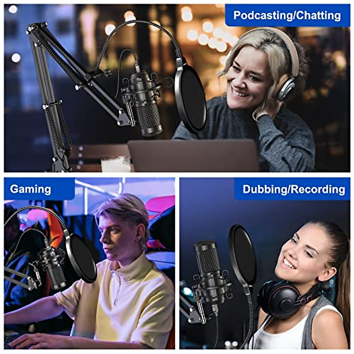 Aokeo USB Condenser Microphone, 192kHZ/24bit Professional PC Streaming Podcast Cardioid Microphone Kit with Boom Arm, Shock Mount, Pop Filter, for Recording, Gaming, YouTube,Meeting, Discord