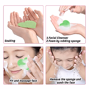 WXJ13 60 Pieces Heart Shaped Compressed Facial Sponge, Reusable Face Cleansing Sponge for Deep Facial Cleansing and Exfoliating Makeup Remover (Green, Pink, Blue)
