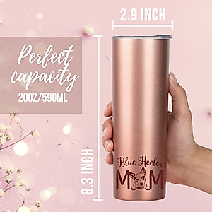 Onebttl Dog Mom Gifts, Dog Lover Gifts for Women, Best Dog Mom Ever, 20 oz Rose Gold Insulated Tumbler - Blue Heeler Mom