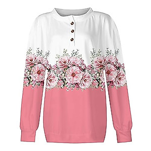 Button Sweatshirts Casual Tops for Women Womens Sweatshirts Red Long Sleeve Shirt Women Women's Fashion Hoodies & Sweatshirts Halloween Hoodies for Women（4-Pink,Large）