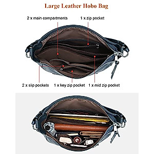 Over Earth Hobo Purses and Handbags for Women Genuine Leather Shoulder Bag Crossbody Purse(O171E Blue)