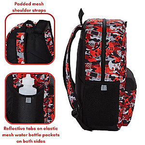 RALME Red Camo Gaming Backpack Set for Boys, 16 inch, 6 Pieces - Includes Foldable Lunch Bag, Water Bottle, Key Chain, & Pencil Case
