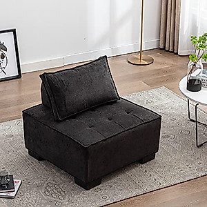 Tmosi Modular Square Armless Single Sofa Couch Chair,Modular Sectional Sofa with Sturdy Backrest and Removable Pillows,Armless Lazy Chair for Bedroom (Polyester,Black)