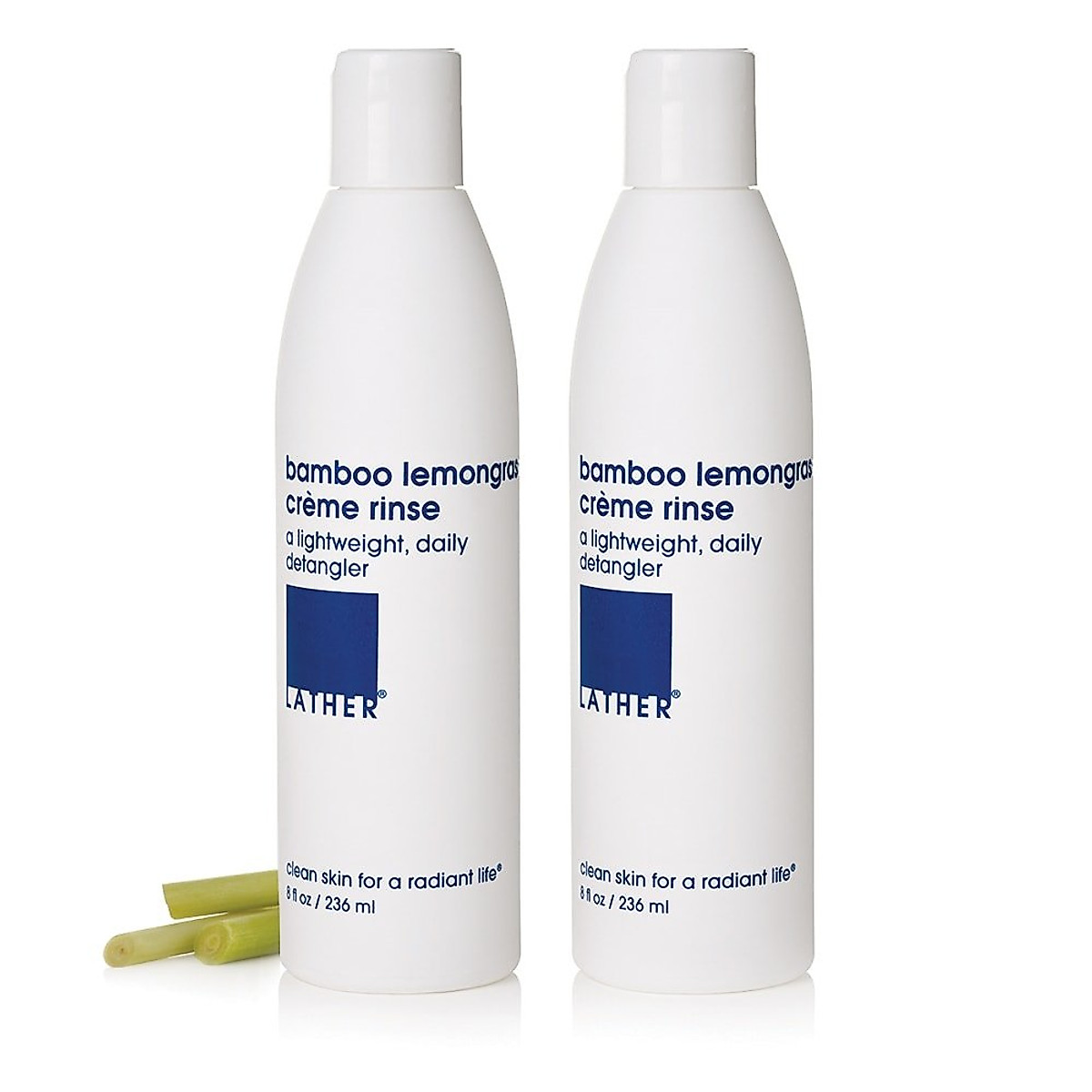 LATHER Bamboo Lemongrass Conditioner - Lightweight & Non-Greasy Crème Rinse Formula - Gentle Daily Hair Detangler Conditioner for All Hair Types - Sulfate Free - 8 Fl Oz Bottles (Pack Of 2)